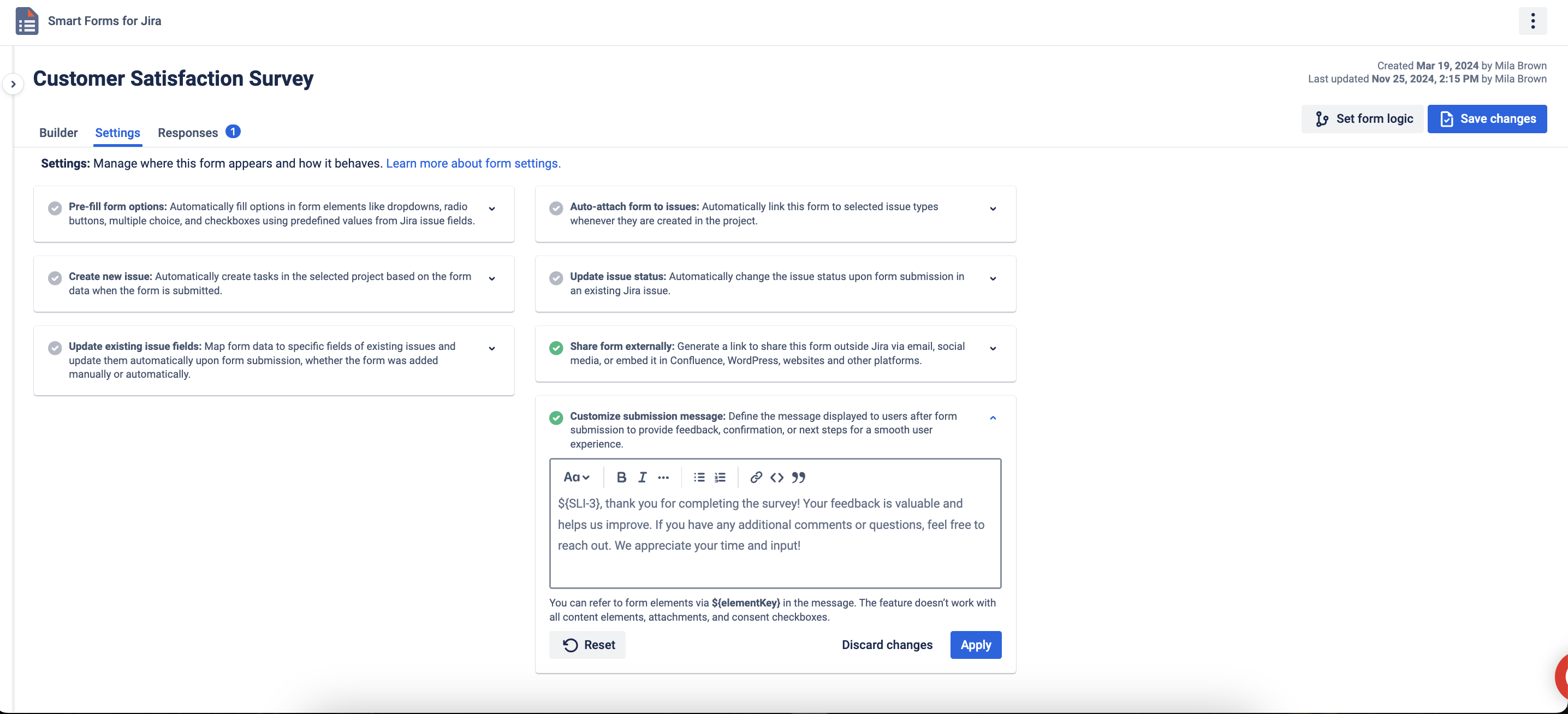 Customize submission message